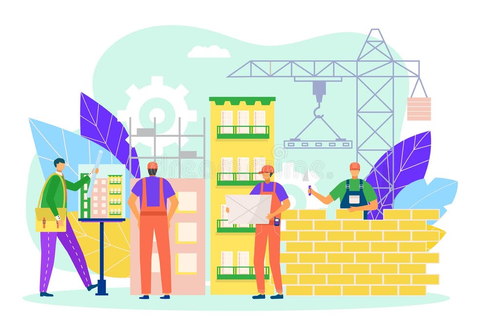 House Construction, Vector Illustration. Home Building Work Concept, Builder Development Design ...