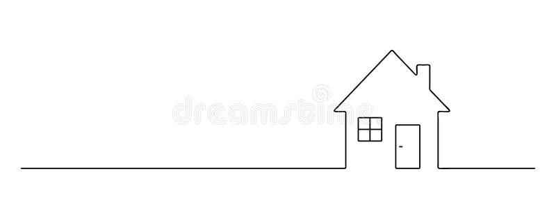 House Continuous One Line Drawing, Cottage Building Lineart, Black Line ...