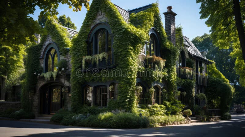 A House Covered in Ivy. Generative AI. Stock Illustration ...