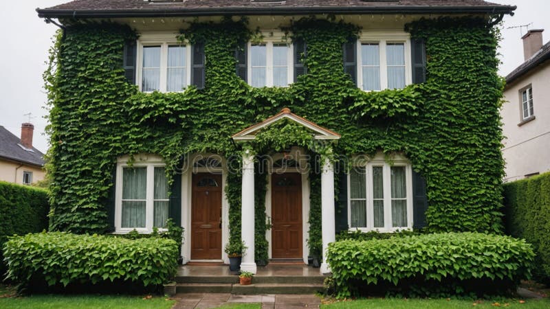 House Covered in Red Ivy, AI Generated Image Stock Illustration ...