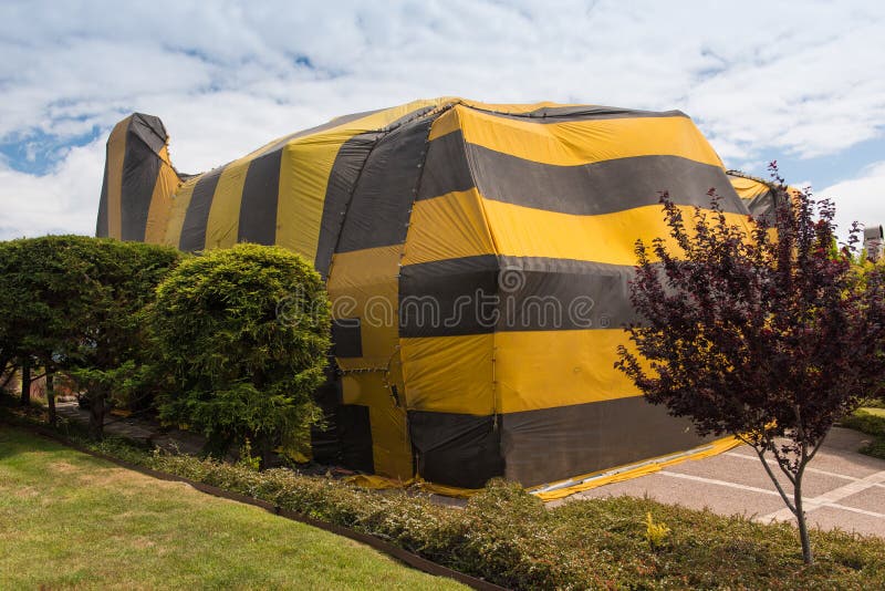 House is Covered by Tent for Fumigation Stock Image - Image of termite ...