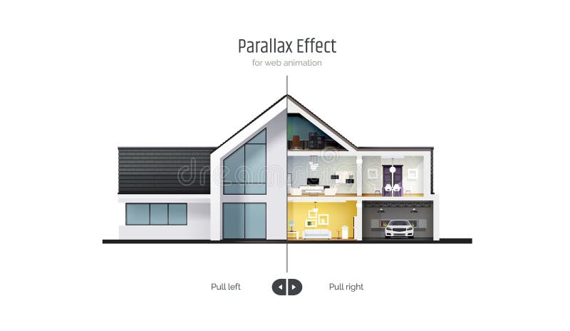 House in Cross-section. Parallax Effect for Web Animation. Outside ...