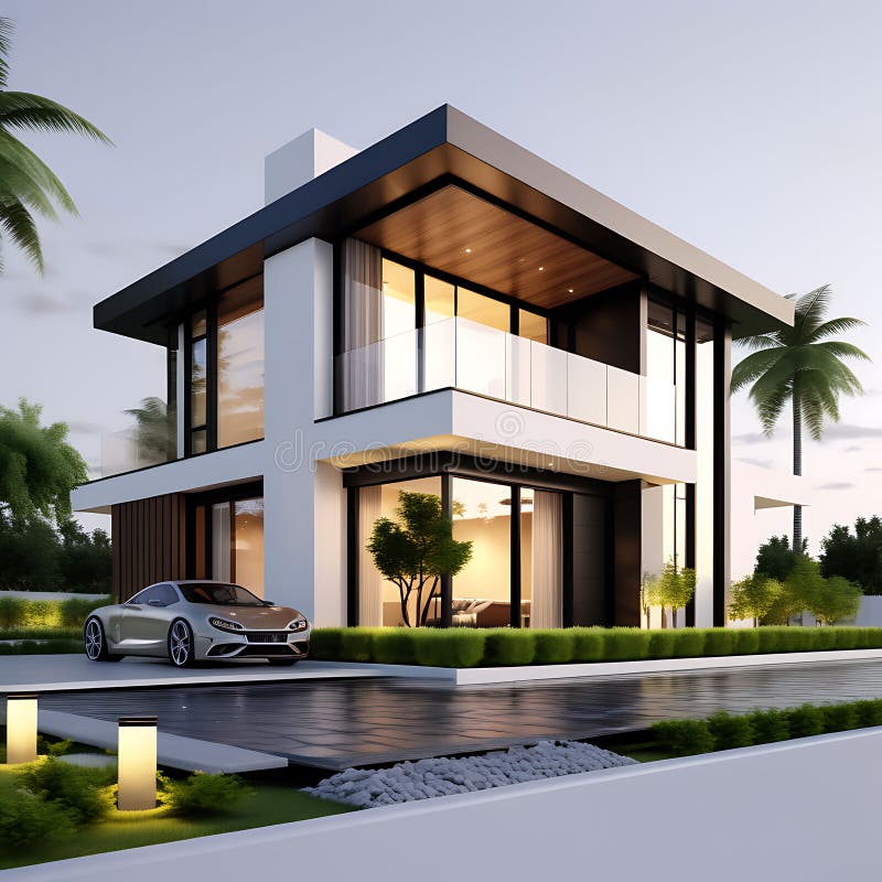 House 3D Modern Style Rendering on a White Background - a Sleek and ...
