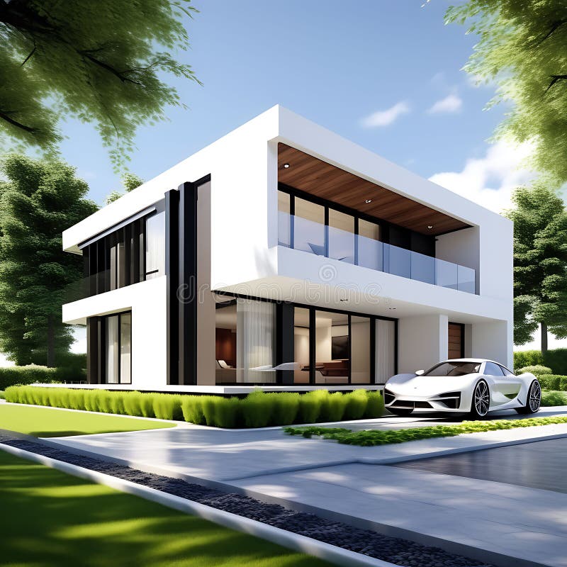 House 3D Modern Style Rendering on White Background - a Sleek and ...