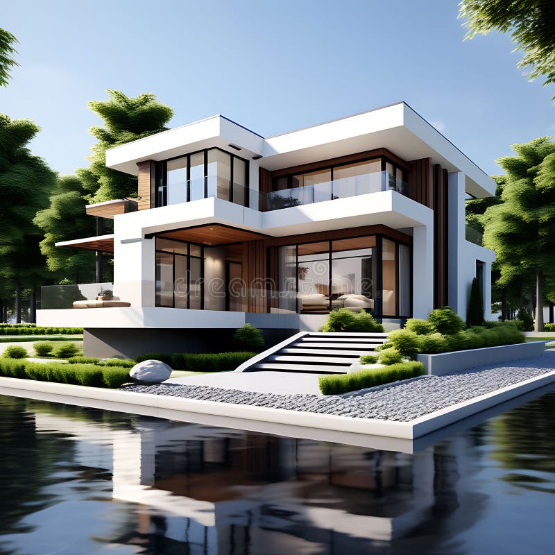 House 3D Modern Style Rendering on White Background - a Sleek and ...