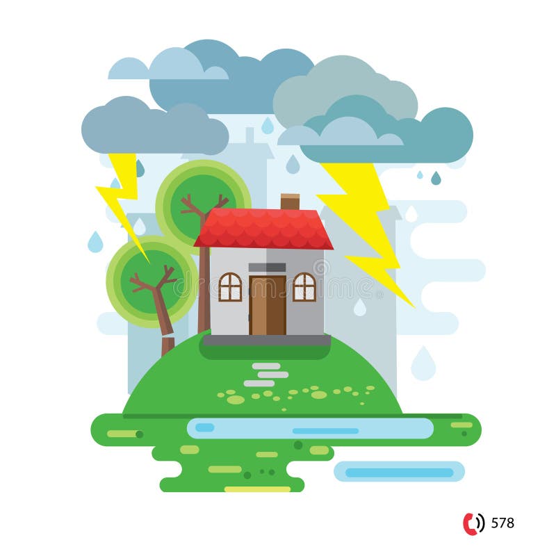 House Damaged by a Fallen Tree, Vector Illustration, No Transparencies ...