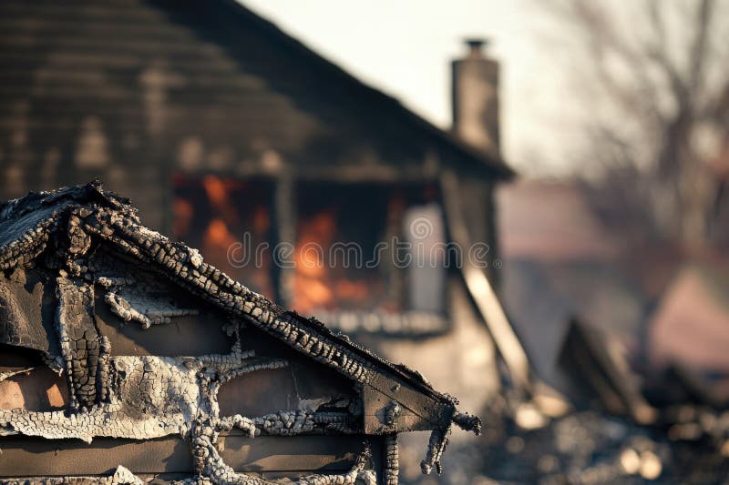 A House Damaged by Fire with Charred Remains and Debris Stock Image ...