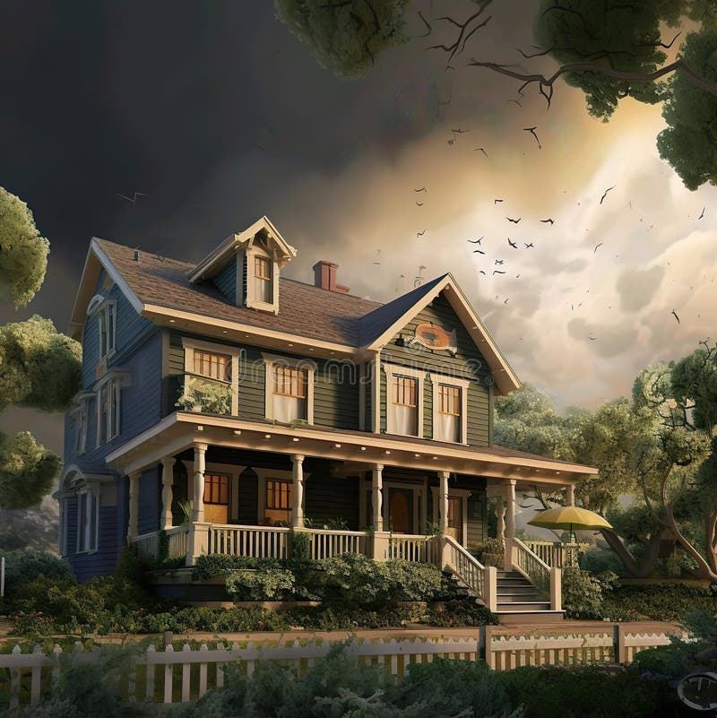 House with Dark Cloud Animation Stock Illustration - Illustration of ...