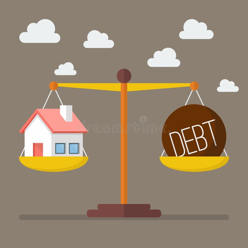 House and Debt Balance on the Scale Stock Vector - Illustration of ...