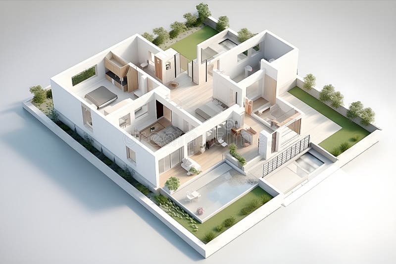 House, Design, Drawing, Architectural Plan 3D, Generative AI Stock ...