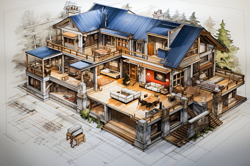 House, Design, Drawing, Architectural Plan 3D,technology Concept Stock ...