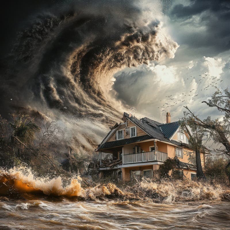 House Destroyed by a Massive Wave Stock Illustration - Illustration of ...