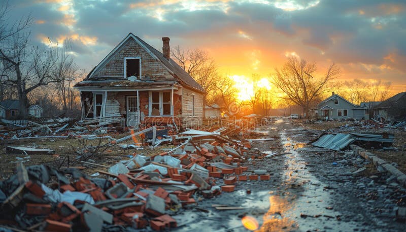 A House is Destroyed and the Sun is Setting Stock Photo - Image of ...