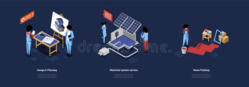 House Developing Concept Art in Cartoon 3D Style. Isometric Vector ...