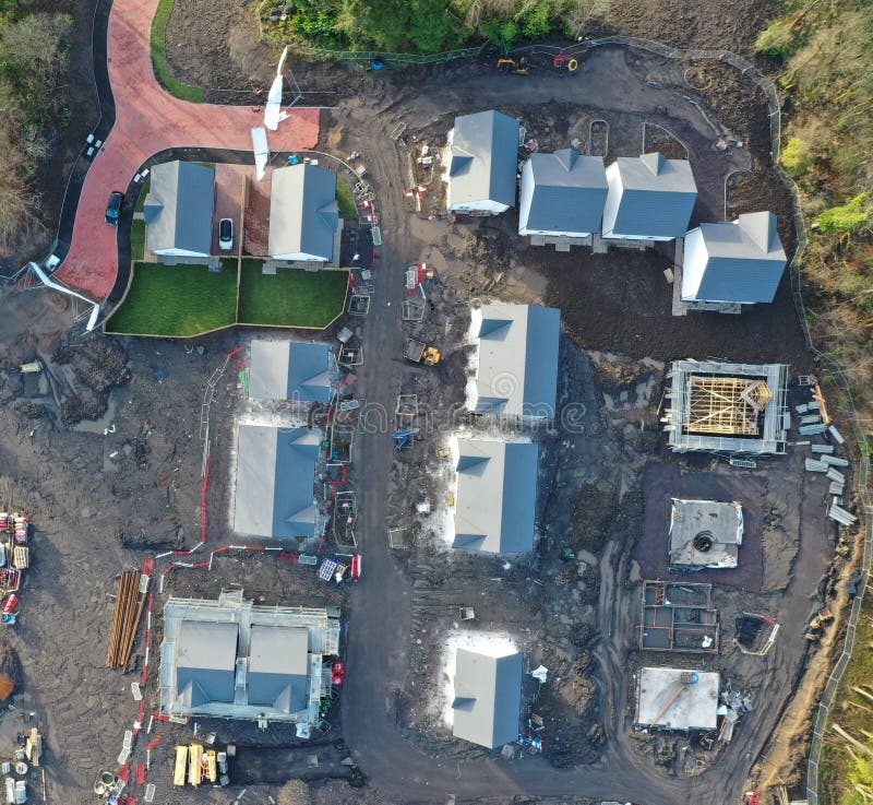House Development Construction Site in Progress Aerial View Stock Photo ...