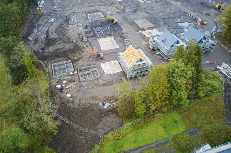 House Development Construction Site in Progress Aerial View Stock Photo ...
