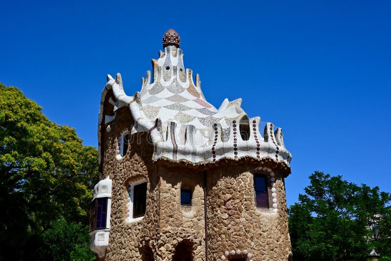House with Distinctive Architecture at Park Guell in Barcelona, Spain ...