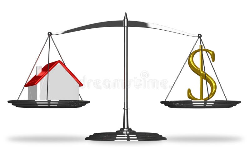 House and Dollar Sign on Scales Stock Illustration - Illustration of ...