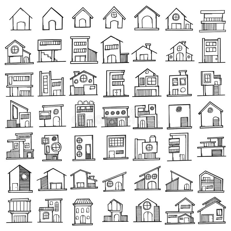 House Doodle Vector Icon Set. Drawing Sketch Illustration Hand Drawn ...