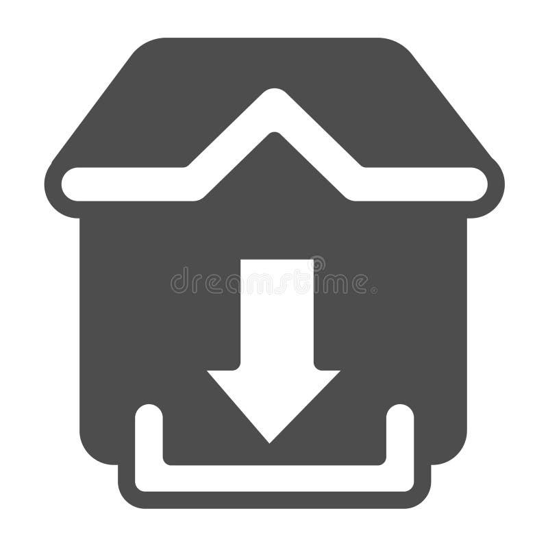 House with Downloads Basket Solid Icon, Data Hoarding Concept. Vector ...