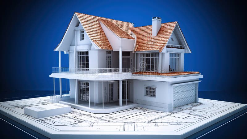 House on the Drafts in Different Projections and Blueprints. Gen Stock ...