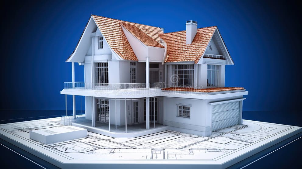 House on the Drafts in Different Projections and Blueprints. Gen Stock ...