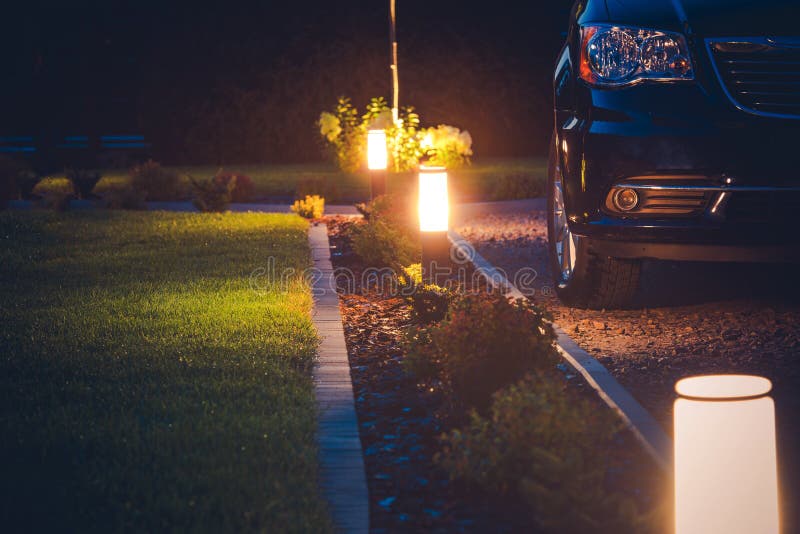 House Driveway Illumination Stock Image - Image of front, yard: 97765575