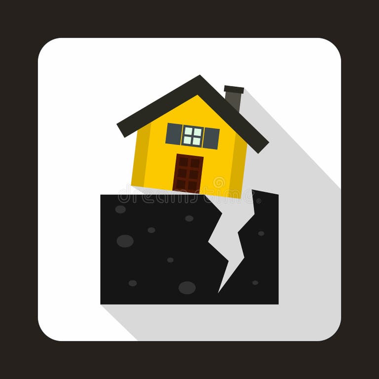 House after an Earthquake Icon, Flat Style Stock Vector - Illustration ...