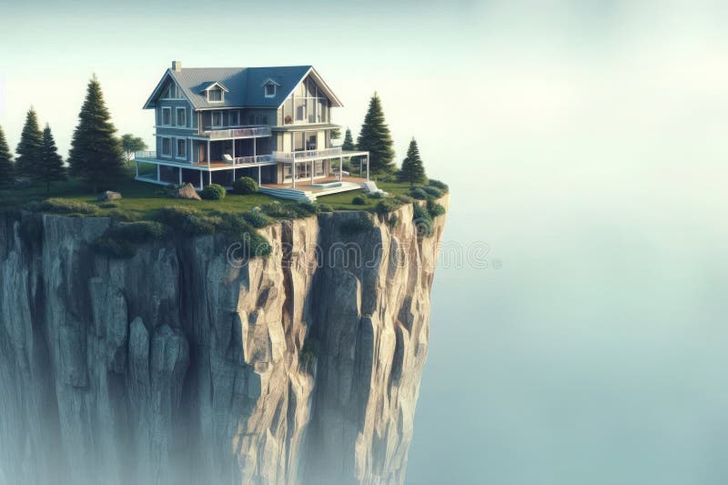 A House on the Edge of a Cliff, Life on the Verge of an Abyss. Space ...