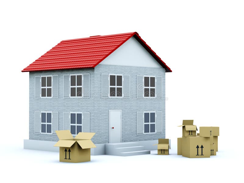 Moving Boxes in Front of House Stock Illustration - Illustration of ...