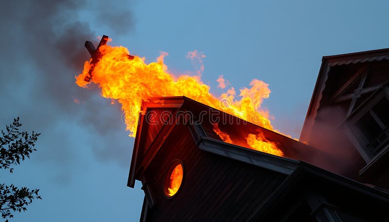 House Engulfed in Flames, Illustrating Danger, Disaster, and the Impact of Fire Generative AI ...