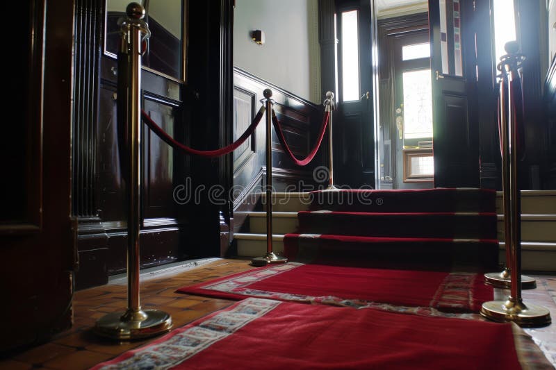 House Entry with Red Carpet, Velvet Rope by Steps Stock Image - Image ...