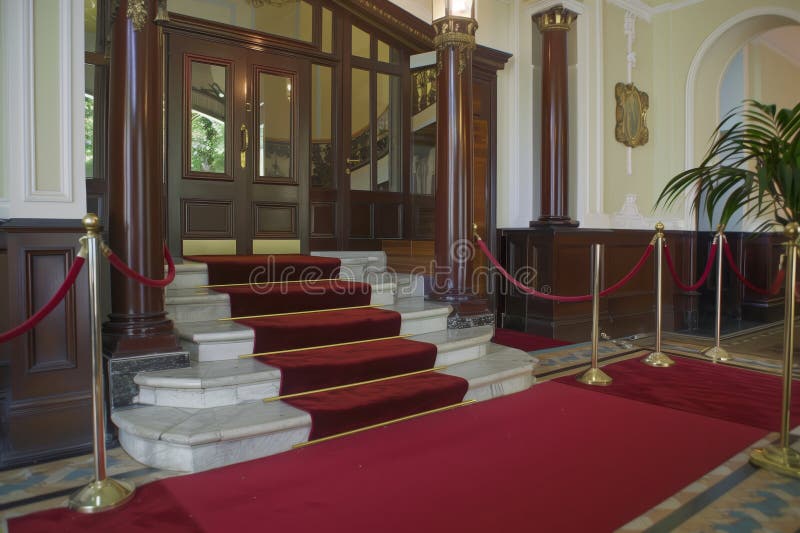House Entry with Red Carpet, Velvet Rope by Steps Stock Photo - Image ...