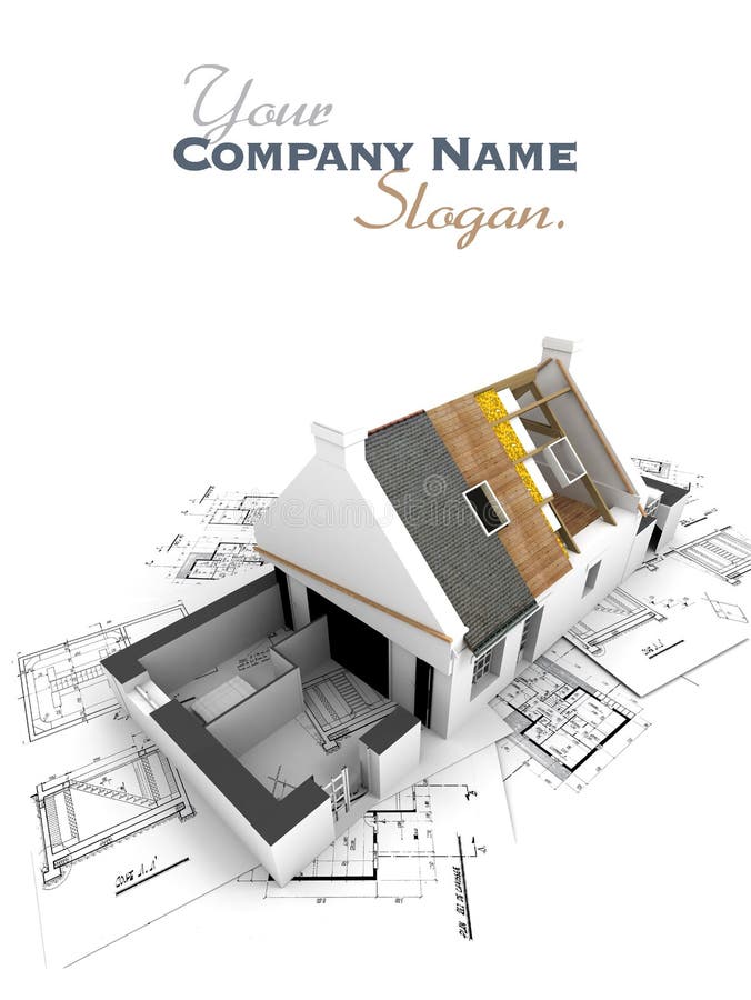 Roofless House On Architect Blueprints Red Stock Illustration ...