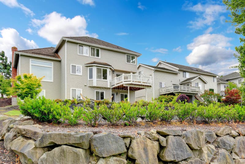 House Exterior from Backyard View Stock Image - Image of flower, design ...