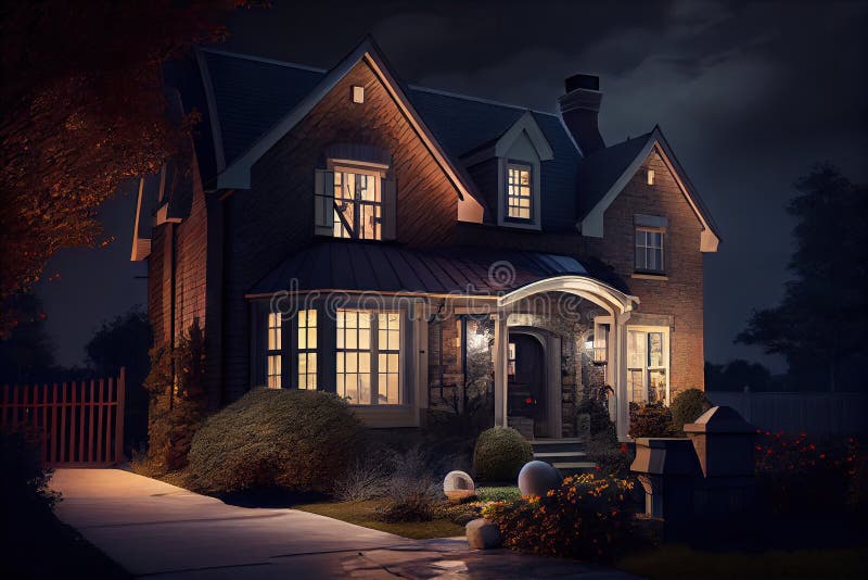 House, with Exterior Lighting and Security System, Providing Safety and ...