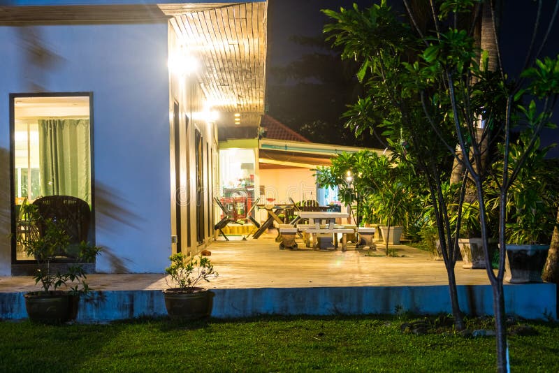 House Exterior and Night Lighting Stock Photo - Image of travel, road ...