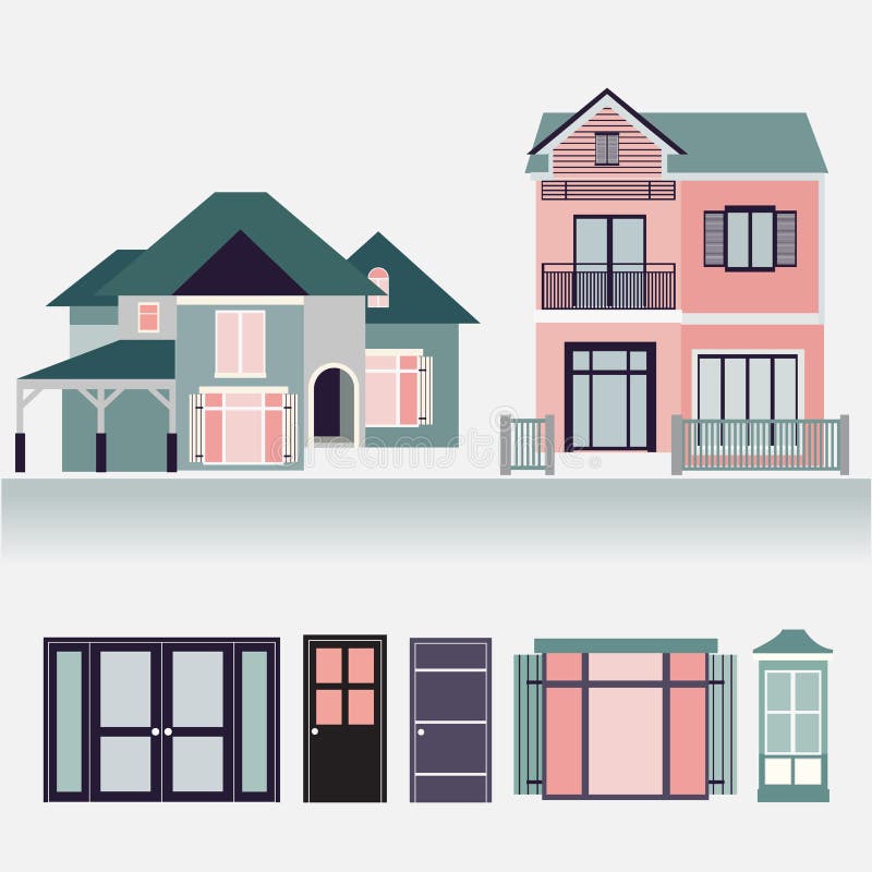 House Exterior Set Icons Vector Illustration Stock Vector ...