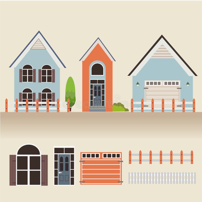 House Exterior Set Icons Vector Illustration Stock Vector ...