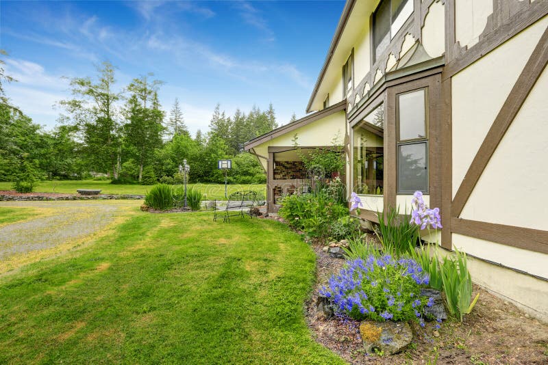 House Exterior. View of Landscape on Front Yard Stock Photo - Image of ...