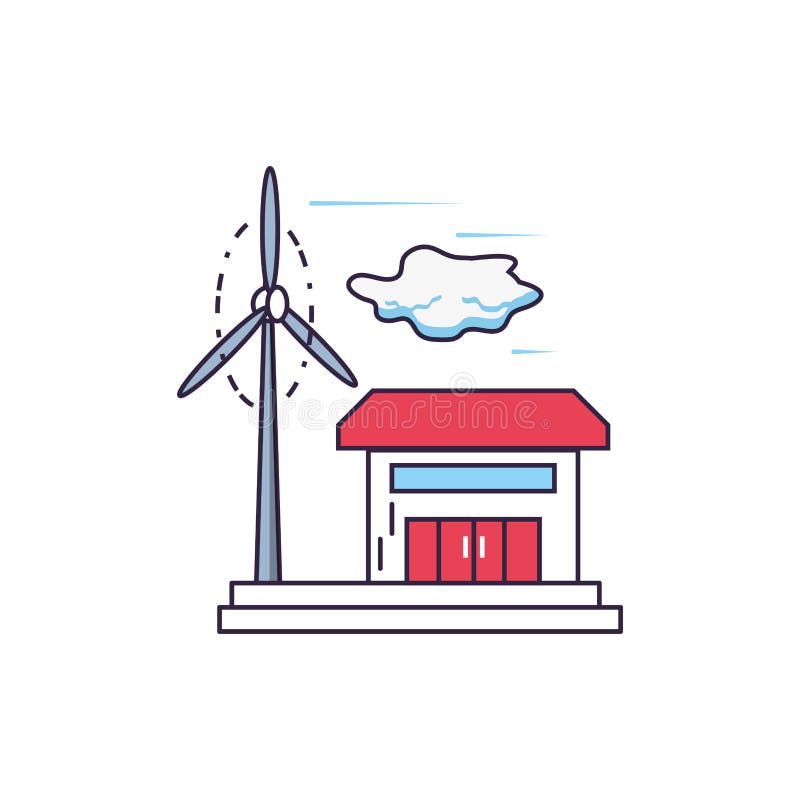 House Facade Building with Windmill Stock Illustration - Illustration ...