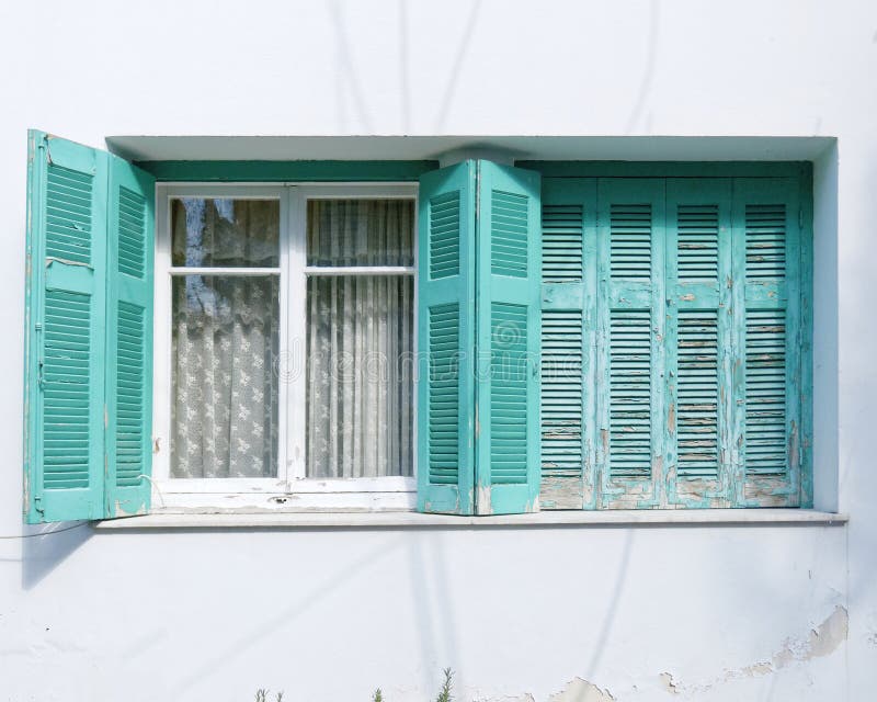 Two Light Green Windows on White Wall Stock Photo - Image of house ...