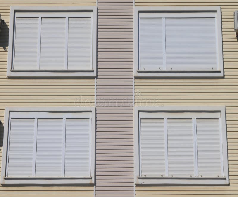 The Four New Windows with the Old House As a Reflection Stock Image ...