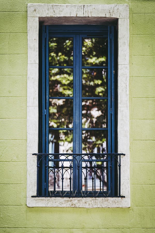 House Facade with Green Paint and Large Window Stock Image - Image of ...