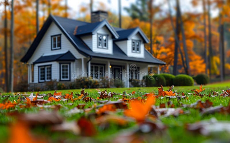 House in the Fall. Modern House Stock Photo - Image of lawn, building ...