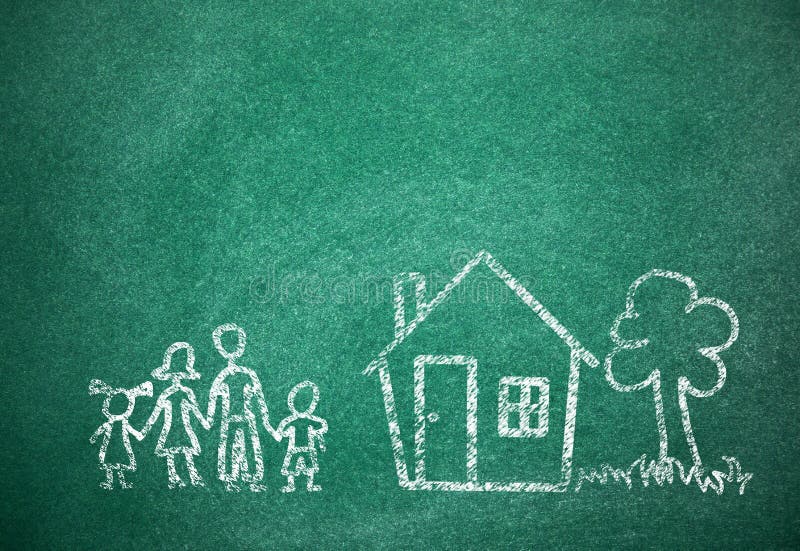 House and Family Drawn with Chalk on Board Stock Photo - Image of idea ...