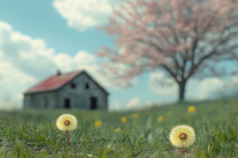 House on field stock image. Image of nature, serene - 375814243