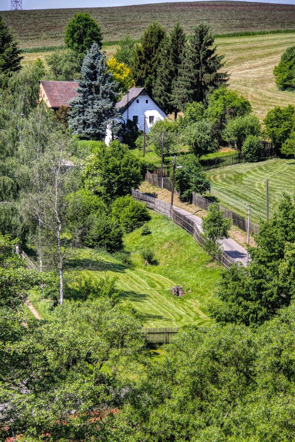 House in fields stock image. Image of railing, country - 59017609