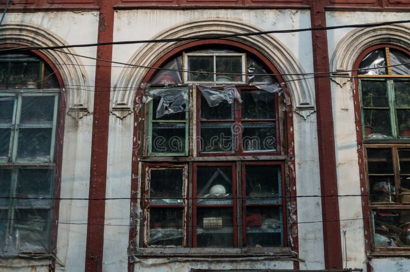 House Filled with Items Behind Windows in Beijing, China Stock Photo ...