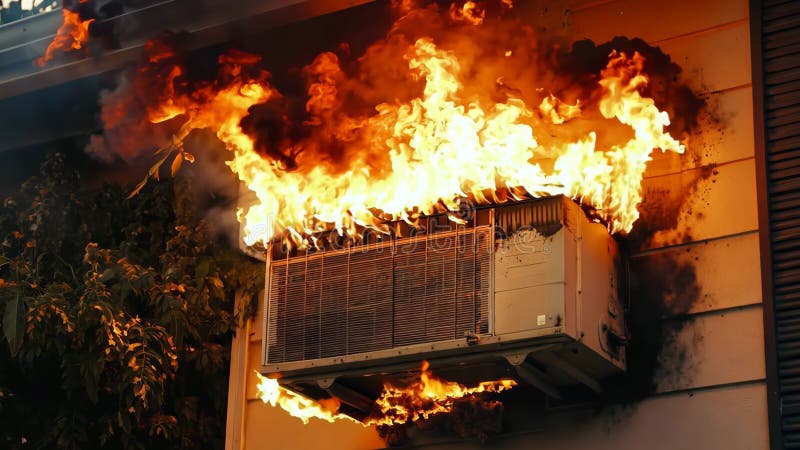 A House on Fire with an Air Conditioner on the Side of it Stock Video ...